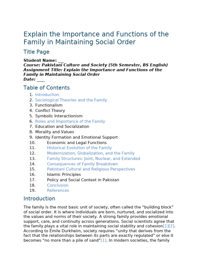 Family's Role in Social Order Explained | PDF | Family | Society