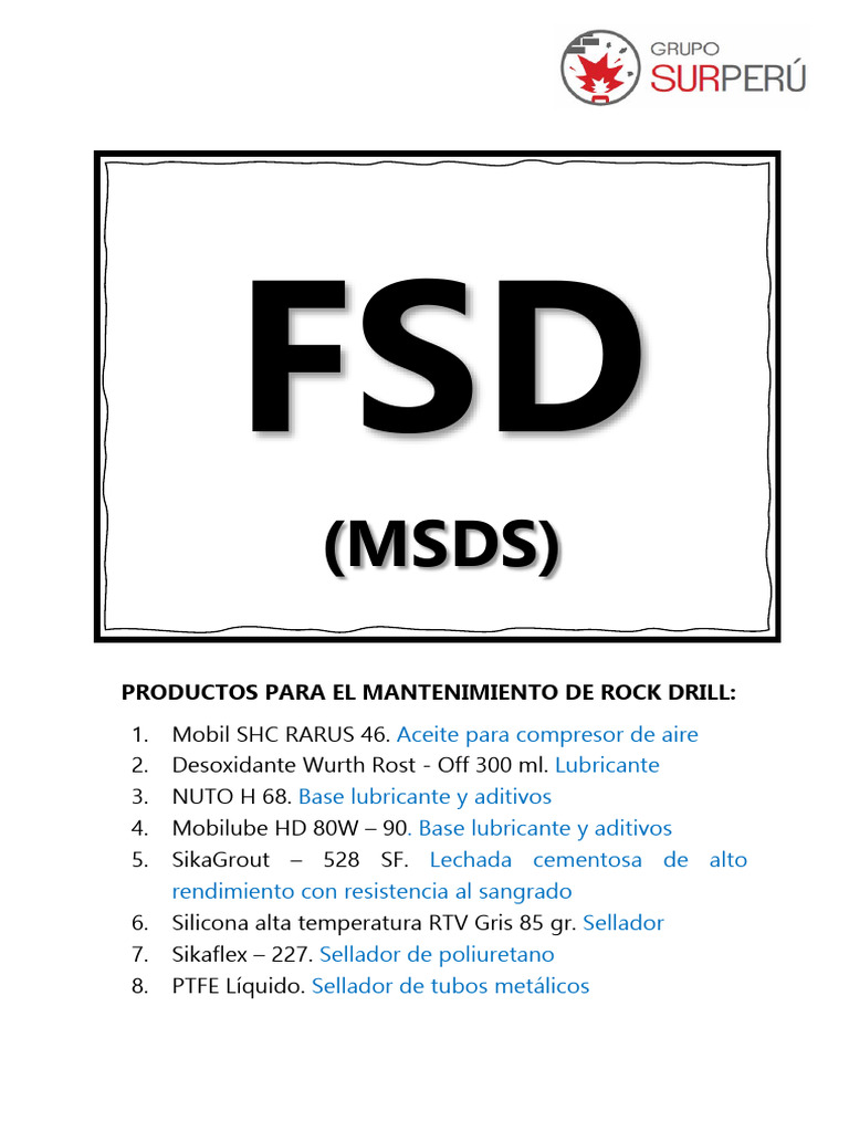 Msds (Fds) Mantenimiento de Equipos Rock Drill | PDF | Reciclaje | Agua