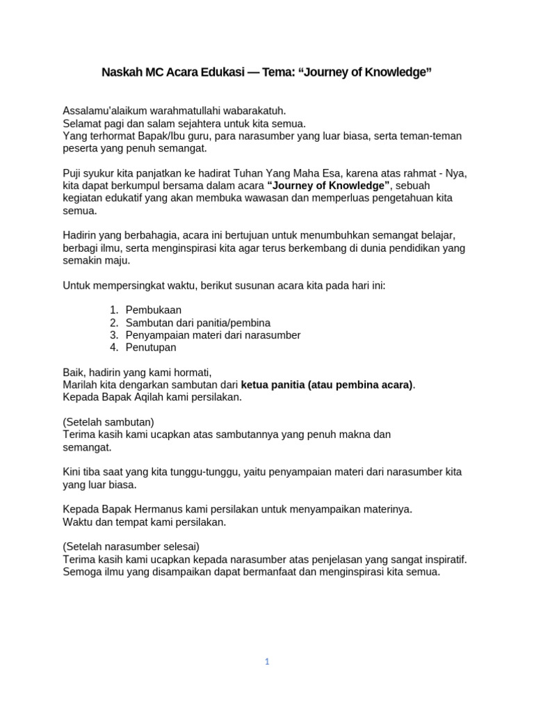 Naskah MC Acara Edukasi | PDF