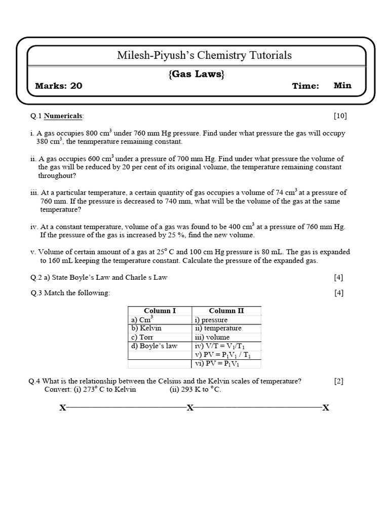 Gas Laws Numerical Problems and Concepts | PDF