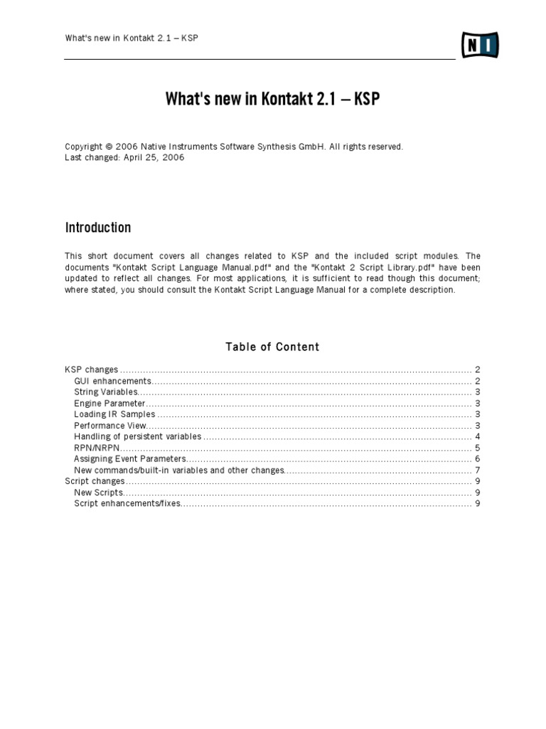 Whats New In Kontakt 21 Ksp Pdf Parameter Computer Programming Scripting Language