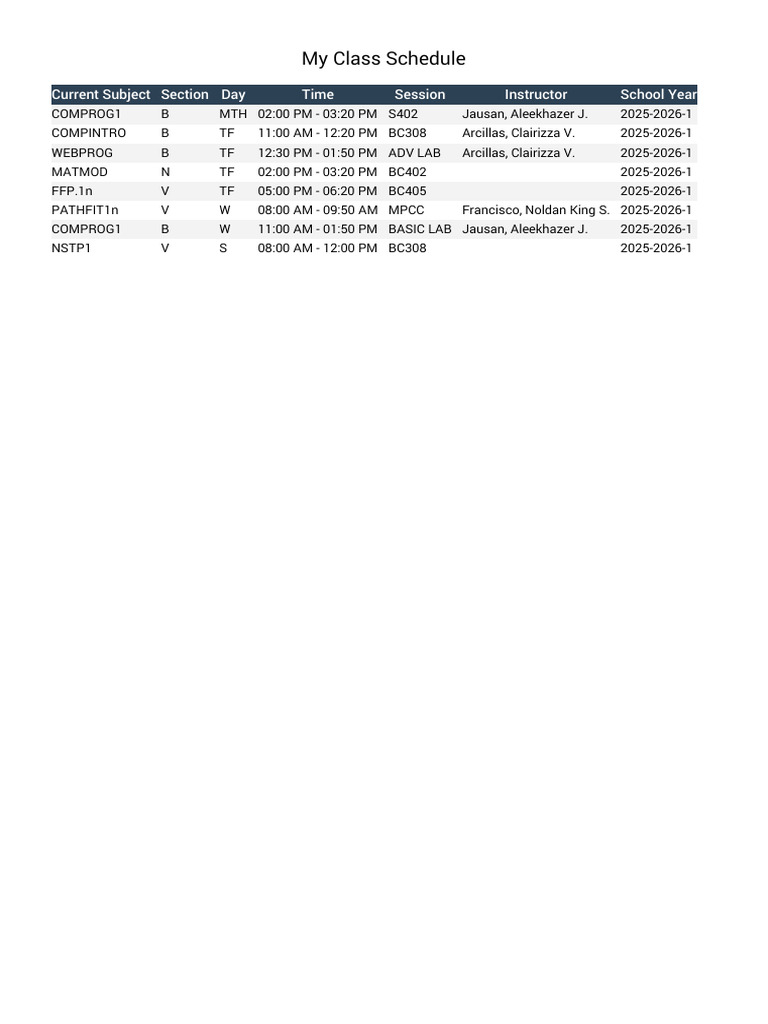 My Class Schedule | PDF