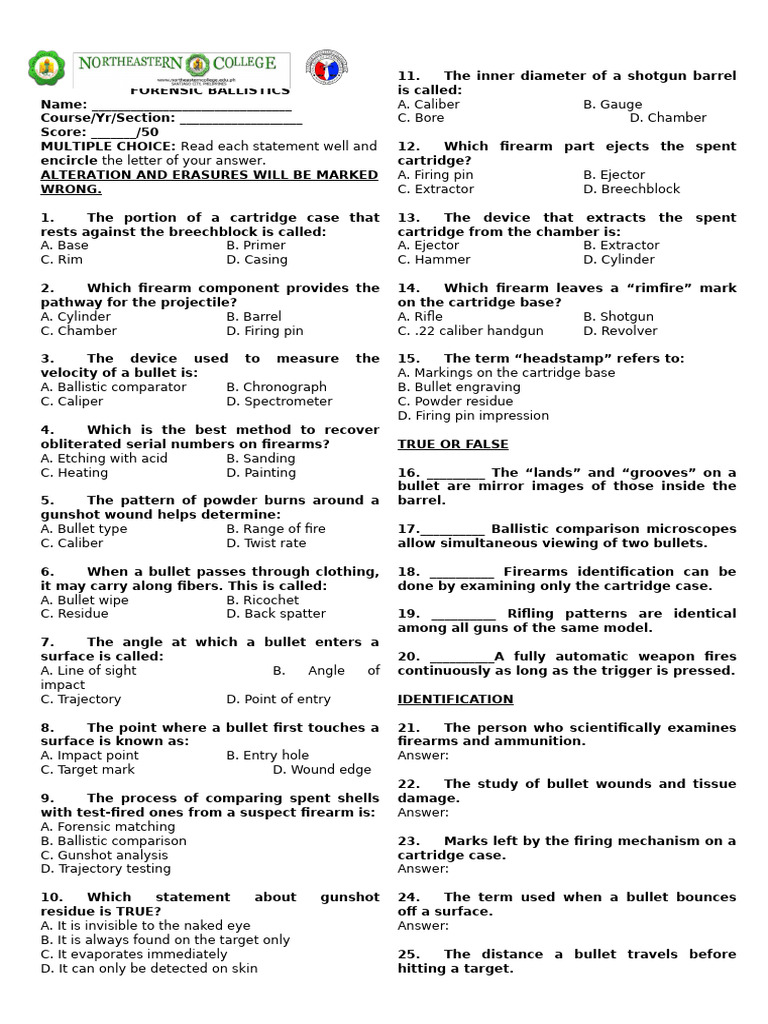 Ballistics Exam Print 2 | PDF | Cartridge (Firearms) | Gun Barrel