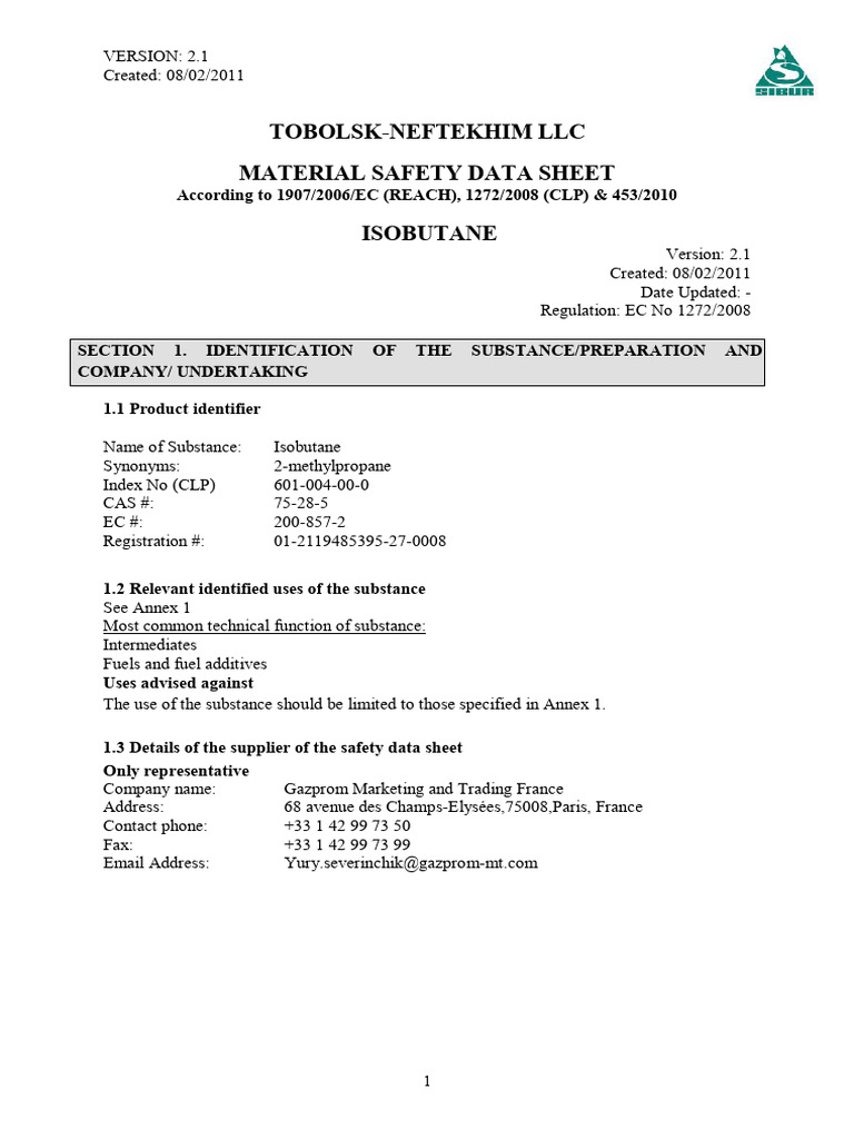 UN1969 SDS Isobutane | PDF | Firefighting | Toxicity