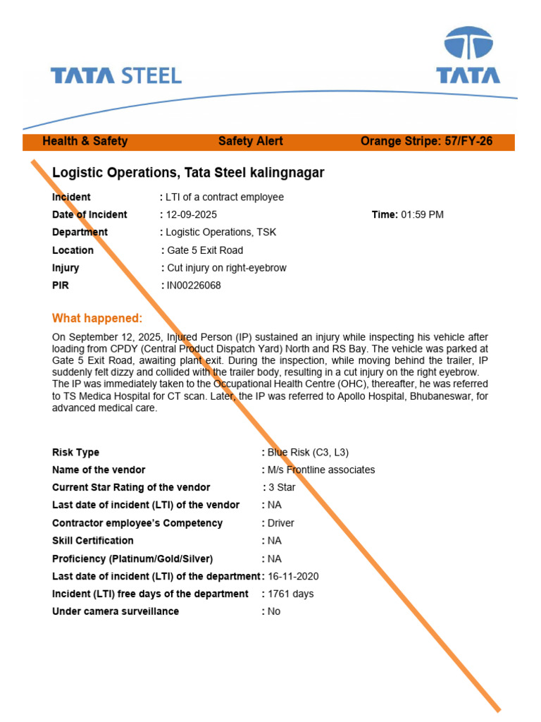 Logistic Operations Safety Alert: LTI Incident | PDF | Occupational ...