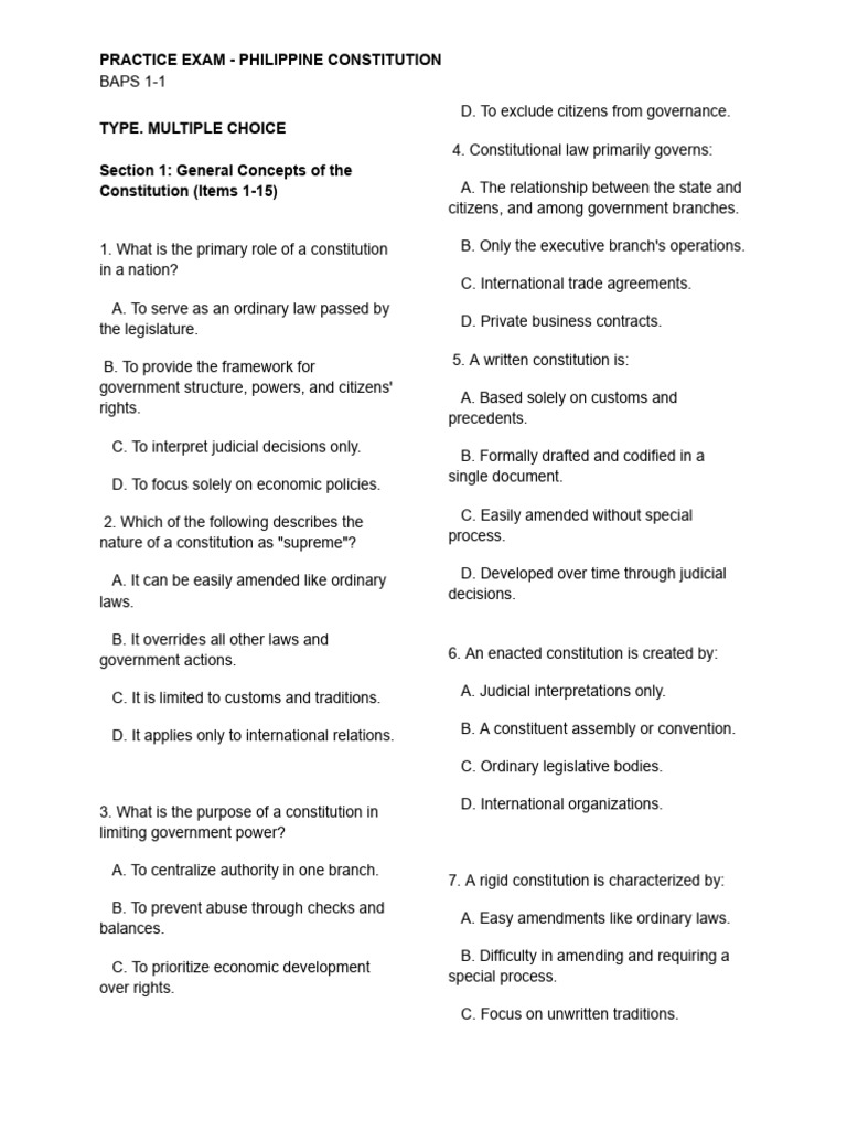 Practice Exam Philconsti | PDF | Constitution | Legislature