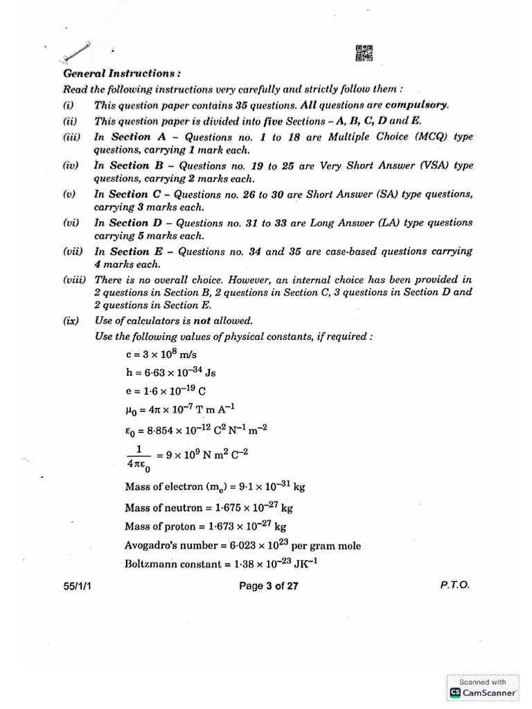 Physics-Some Previous Year Board Paper | PDF