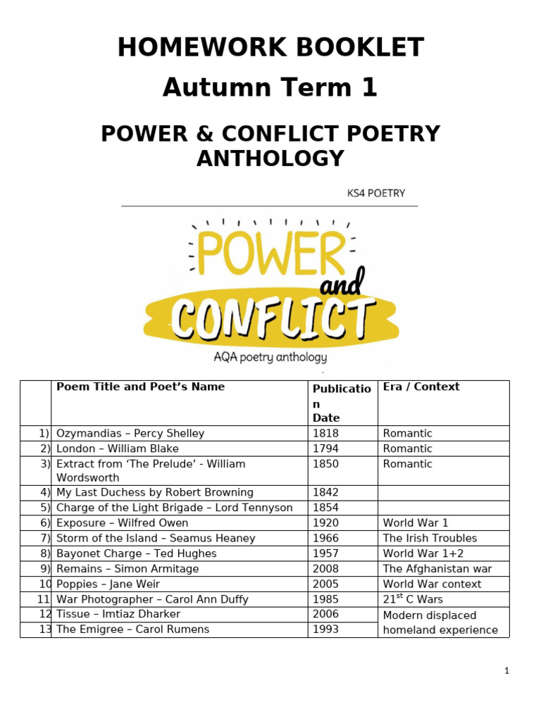 Year 10 Power & Conflict Independent Learning Homework Booklet | PDF ...