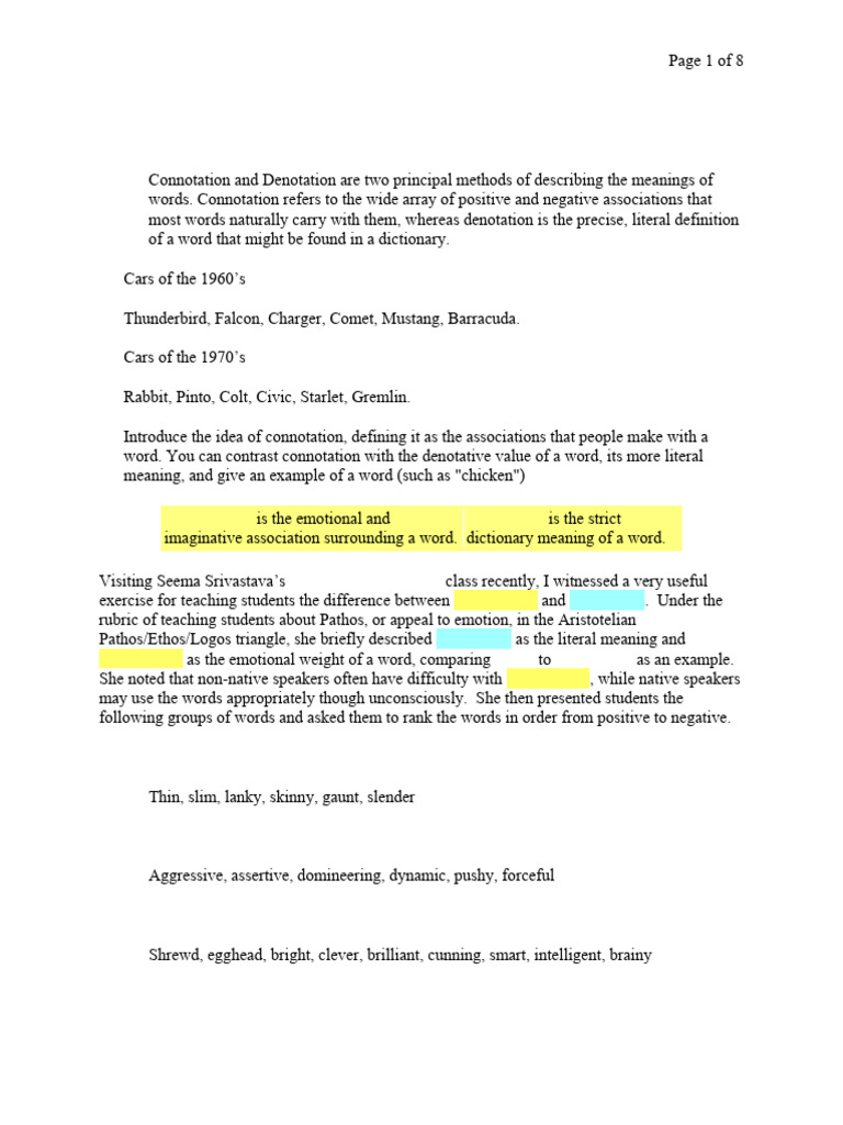Connotation and Denotation | PDF | Semantics | Connotation