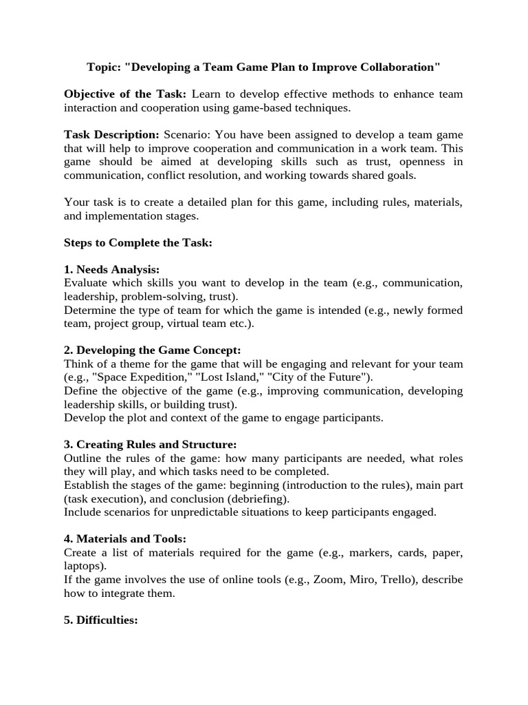 Developing A Team Game Plan To Improve Collaboration | PDF | Leadership ...