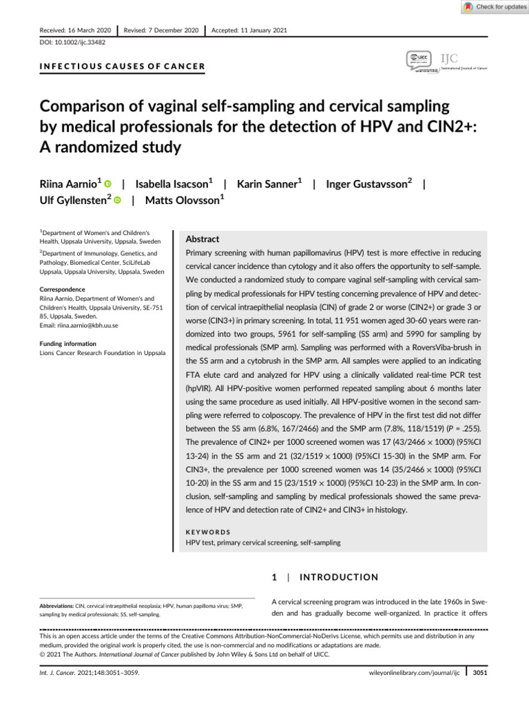 Comparison of Vaginal Self-Sampling and Cervical Sampling by Medical ...