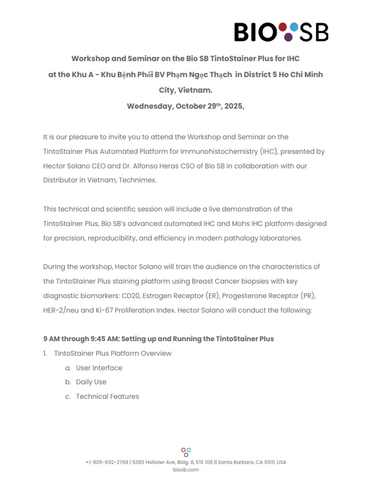 Workshop and Seminar On The Bio SB TintoStainer Plus For IHC in Vietnam ...