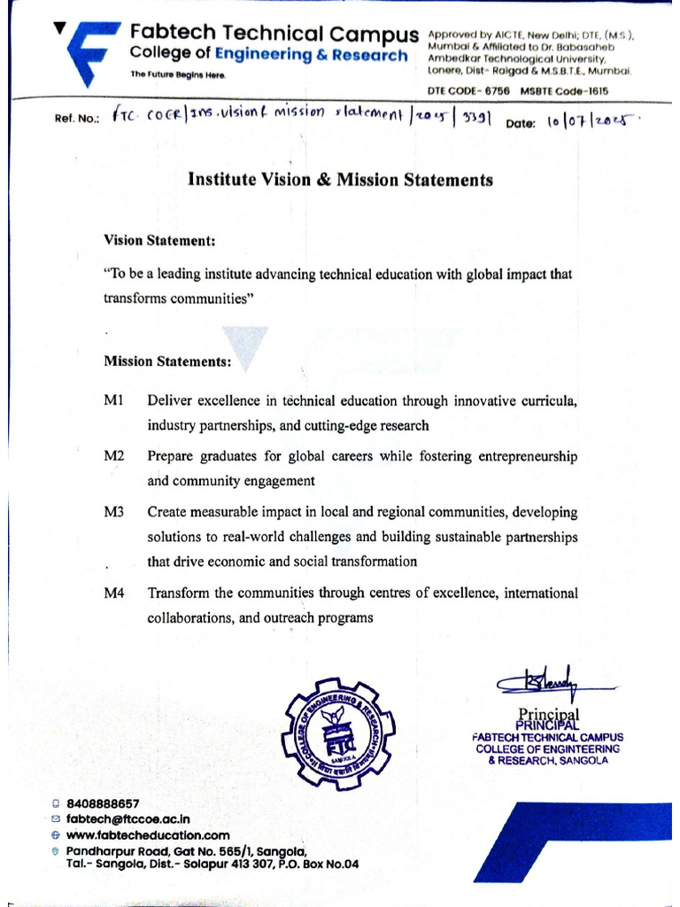 Institute Vision & Mission Statements | PDF