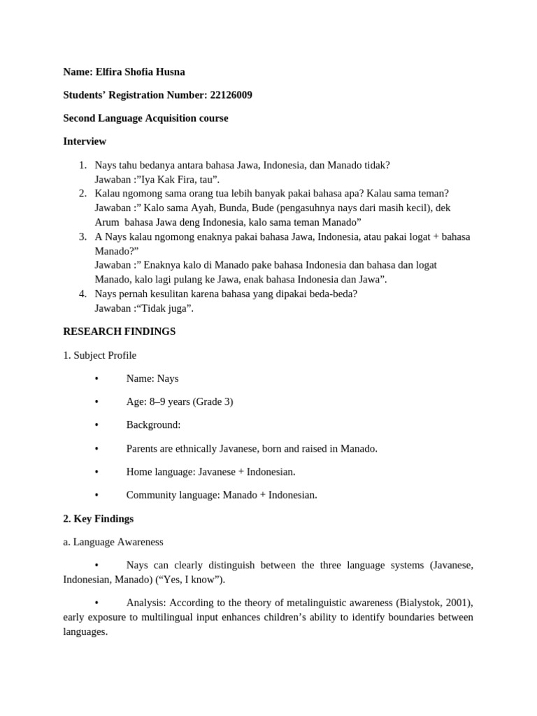 Elfira 22126009 Sla Fina Test | PDF | Second Language Acquisition ...
