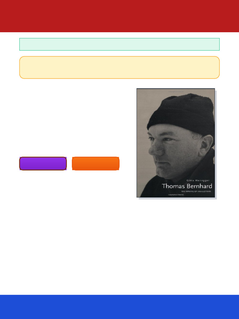 Thomas Bernhard The Making of An Austrian 1st Edition Gitta Honegger ...