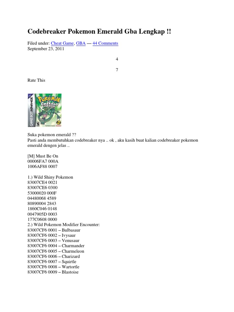 Codebreaker Pokemon Emerald Gba Lengkap | PDF