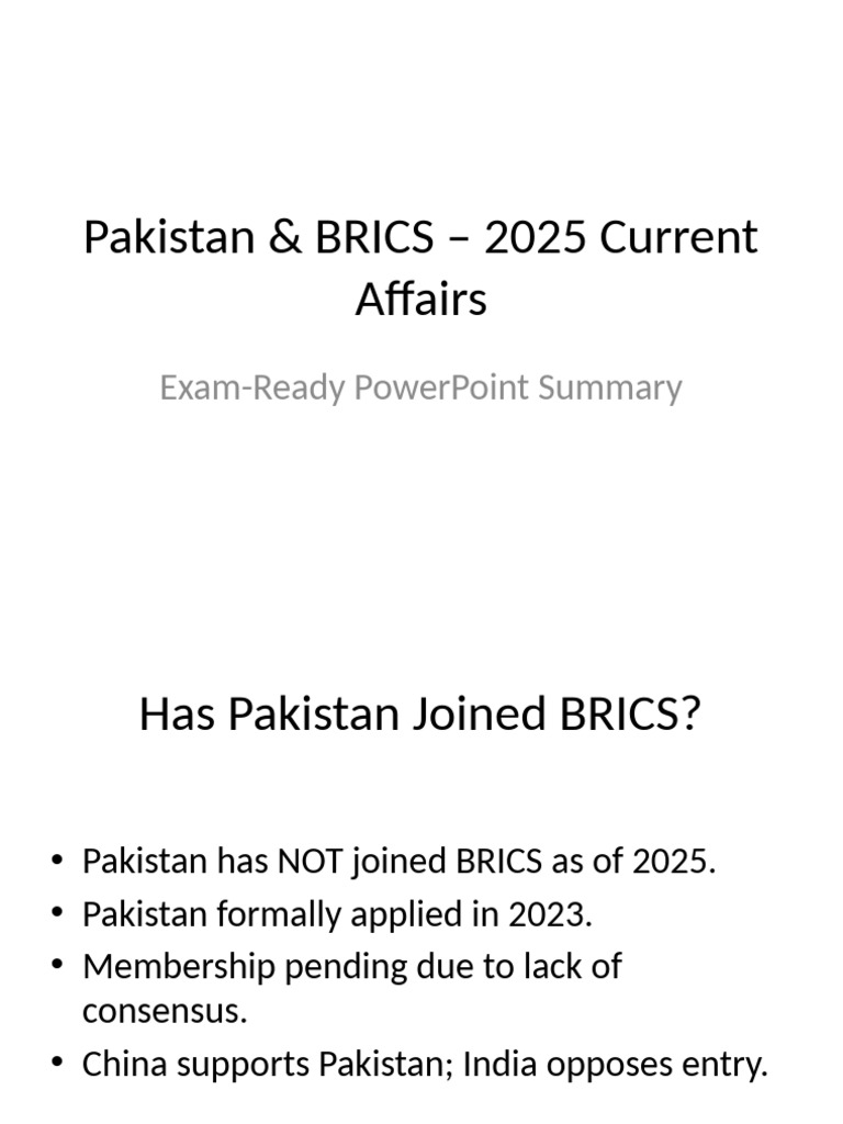 Pakistan BRICS 2025 Current Affairs | PDF