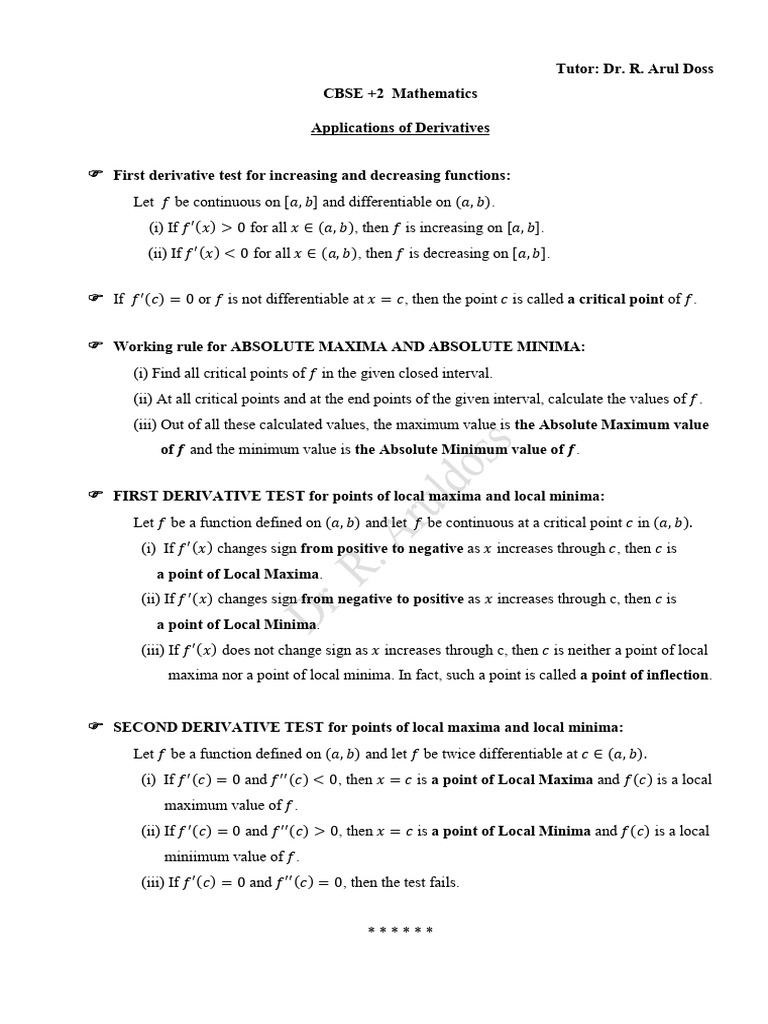 Applications of Derivatives in CBSE Math | PDF
