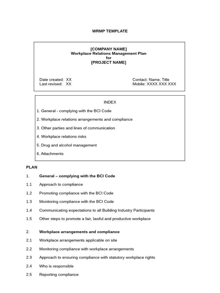 Workplace Relations Management Plan | PDF