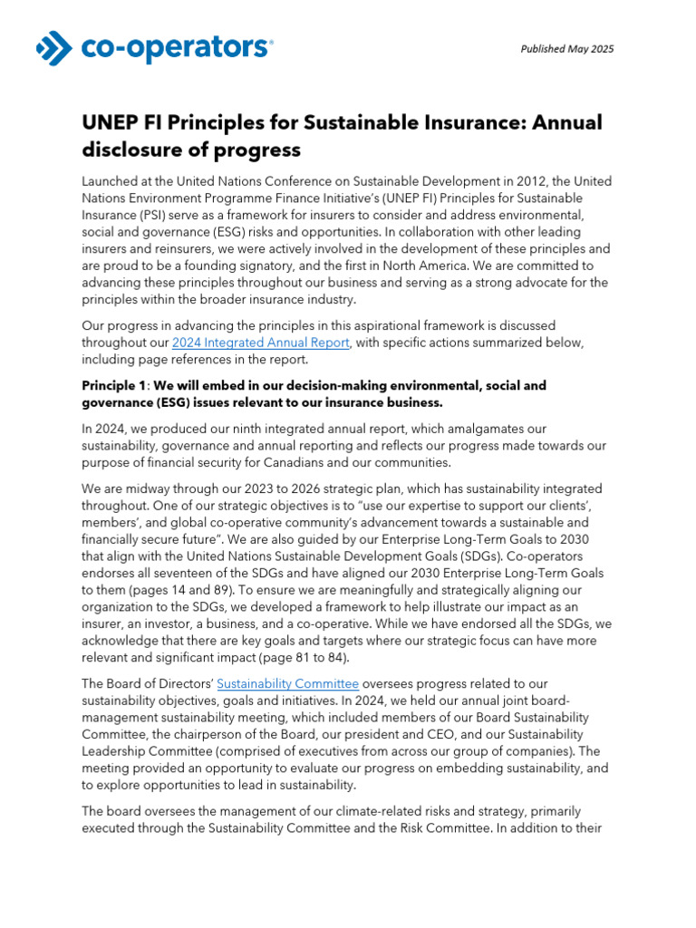 UNEP FI Sustainable Insurance Progress Report | PDF | Economies ...