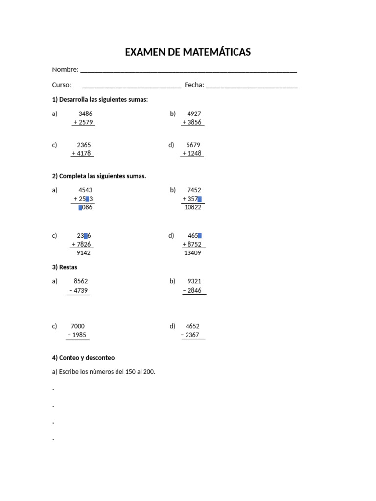 Examen de Matemáticas para Estudiantes | PDF