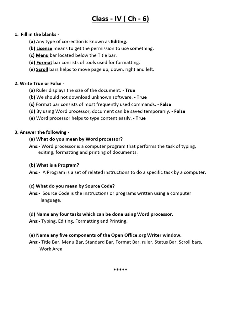 Class IV CH - 6 | PDF