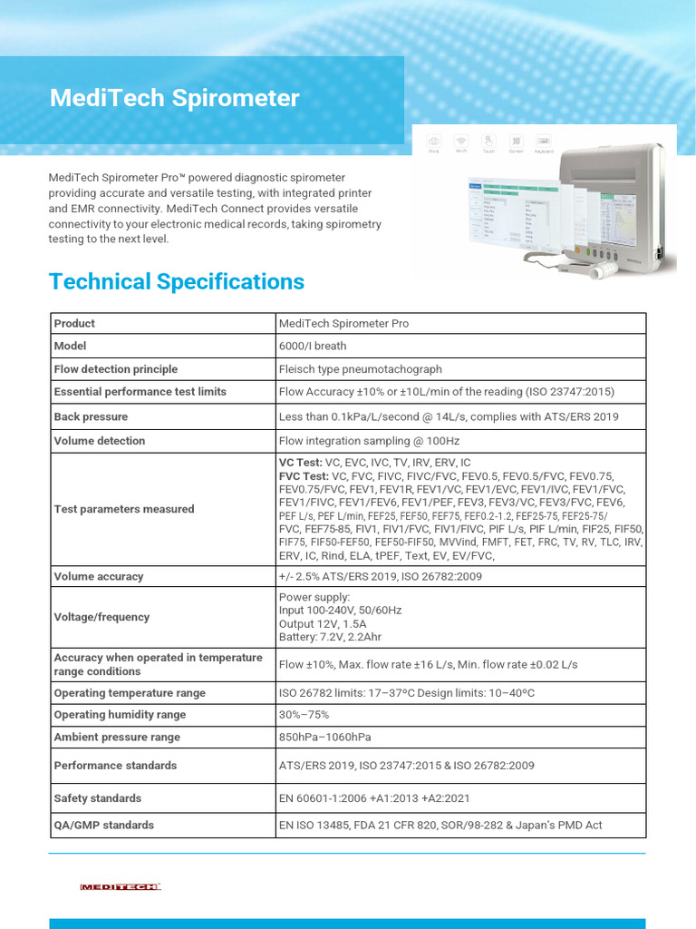MediTech Spirometer Pro Specs & Features | PDF | Electrical Engineering