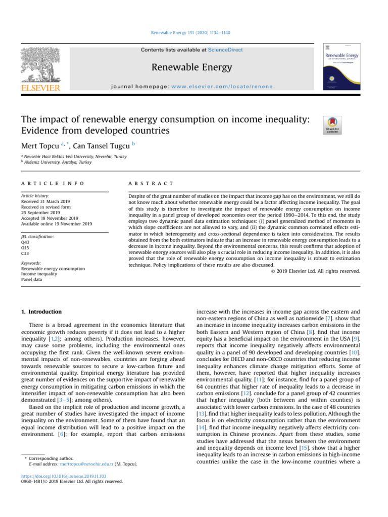The Impact of Renewable Energy Consumption On Income Inequality | PDF ...