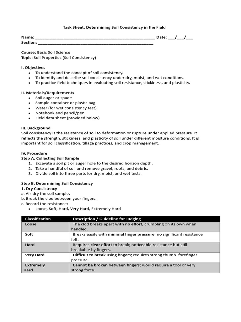 Task Sheet - Soil Consistency | PDF | Soil | Plasticity (Physics)