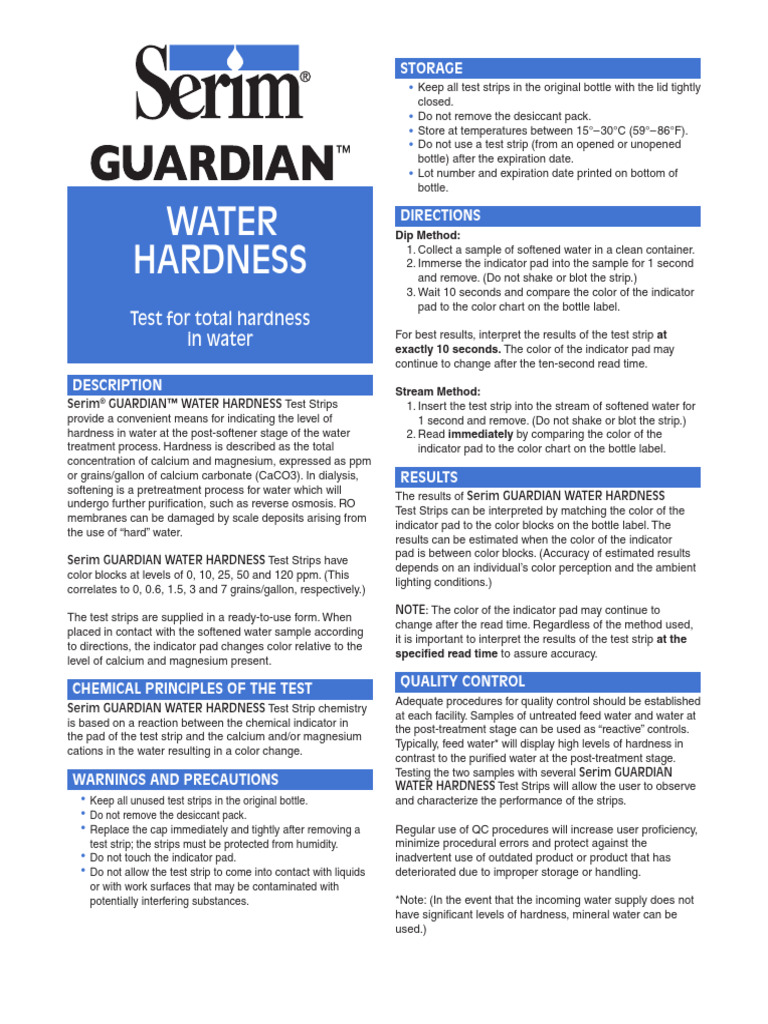 Water Hardness Test Strip Instructions | PDF | Water | Physical Sciences