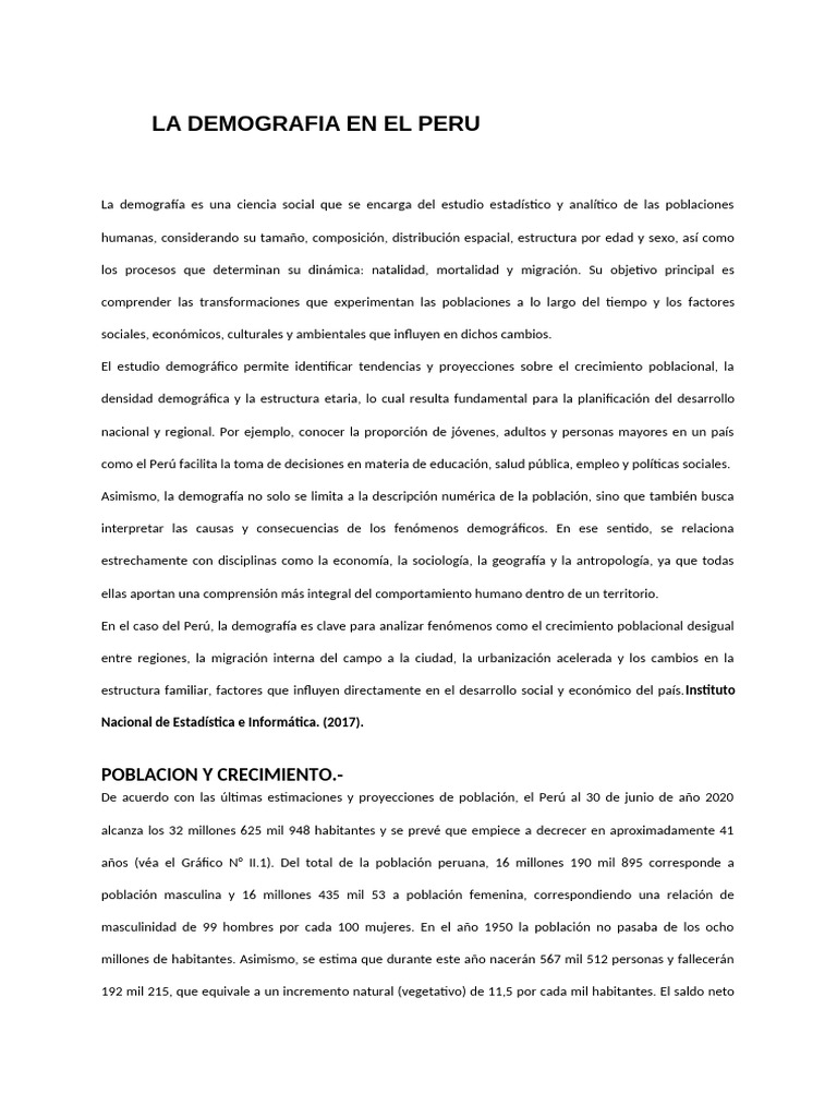 Demografía y Población en Perú 2020 | PDF | Demografía | Población