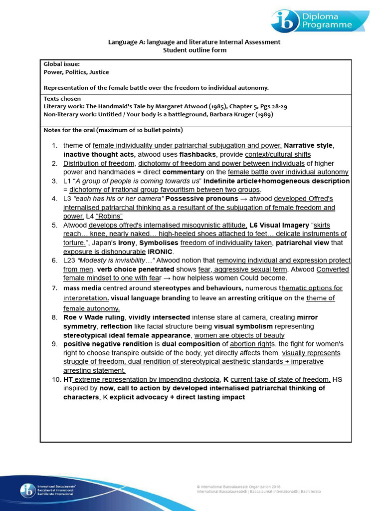 BEST EXAMPLE Individual Oral Outline Form - LangLit - Kate McLuckie | PDF