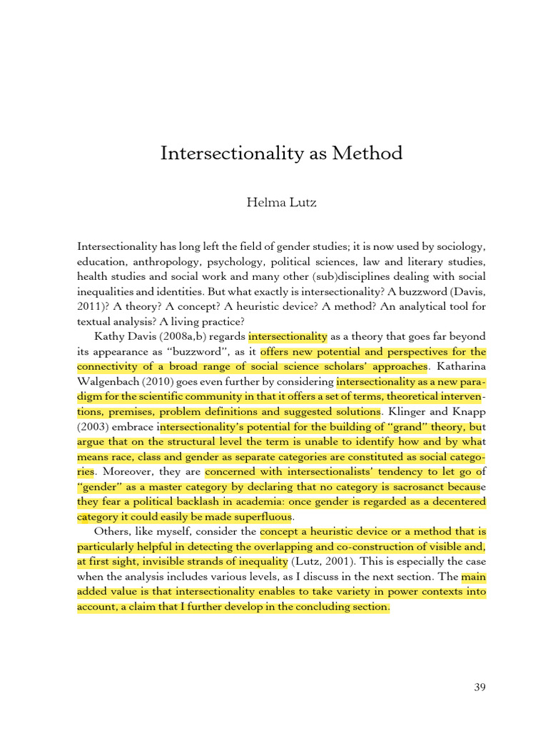 Lutz Intersectionalitymethod | PDF | Intersectionality | Gender