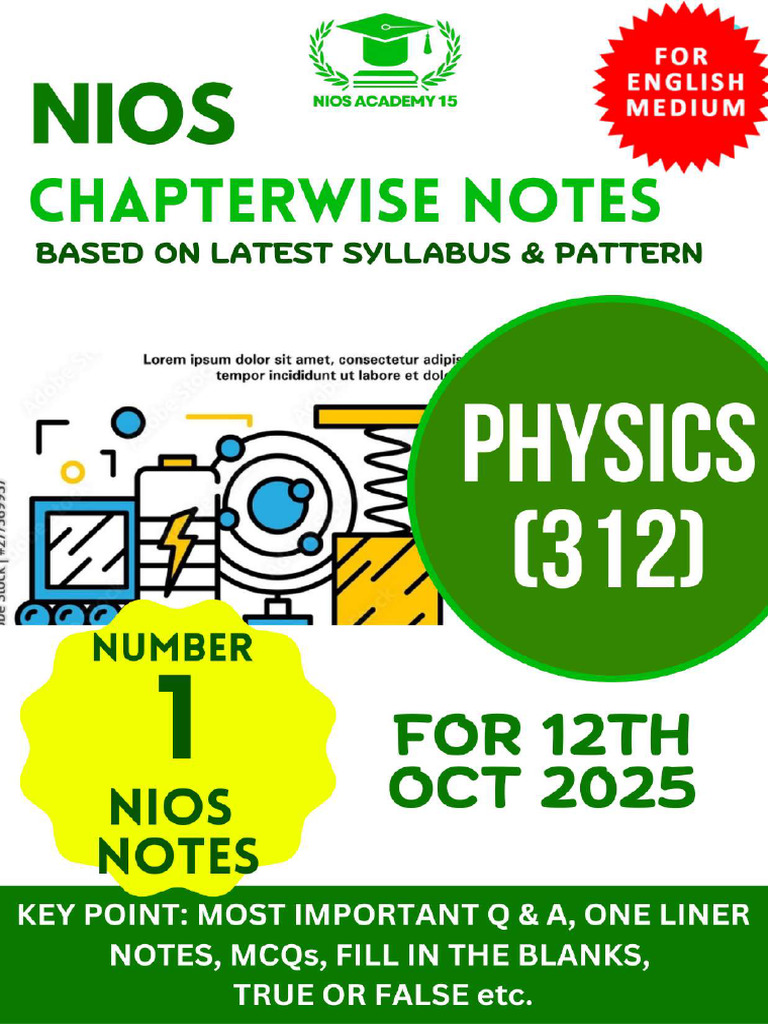 Nios Class 12 Physics Demo Notes For Oct 2025 Exam | PDF