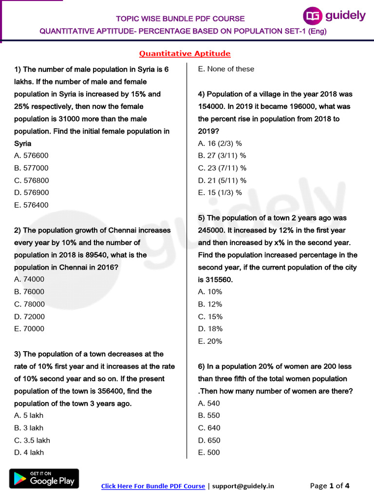 Percentage - Based On Population Set - 1 | PDF