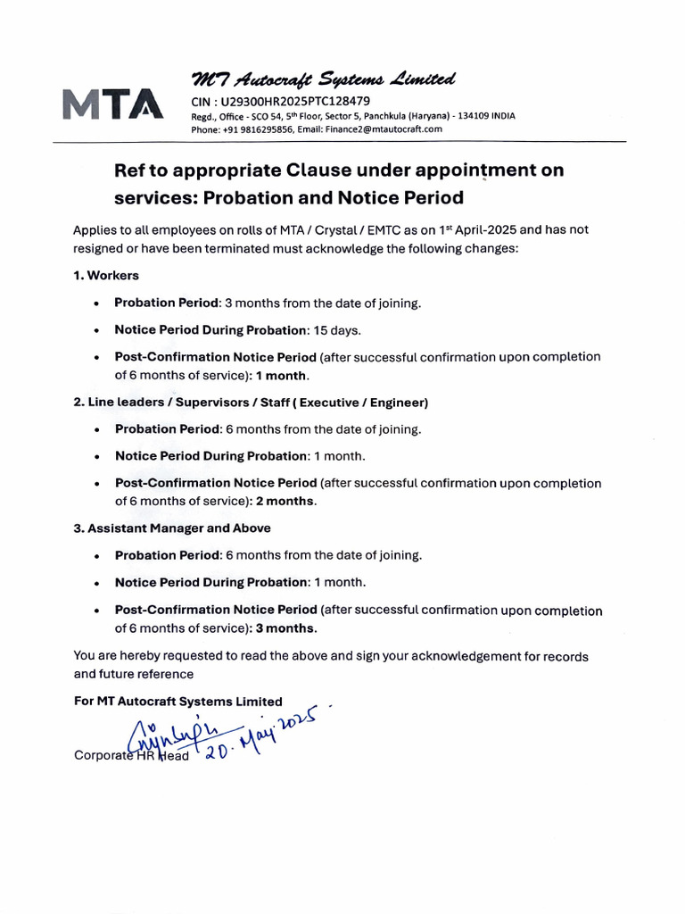 Probation & Notice Period Change Information | PDF