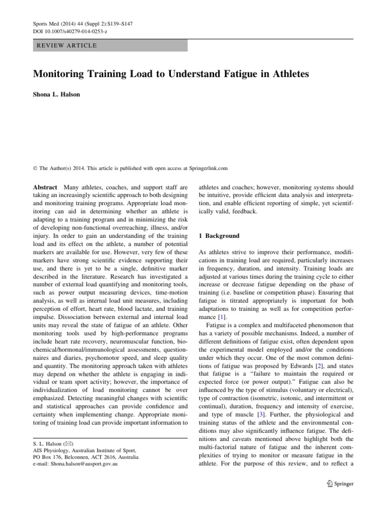 (HALSON 2014) Monitoring Training Load To Understand Fatigue in ...