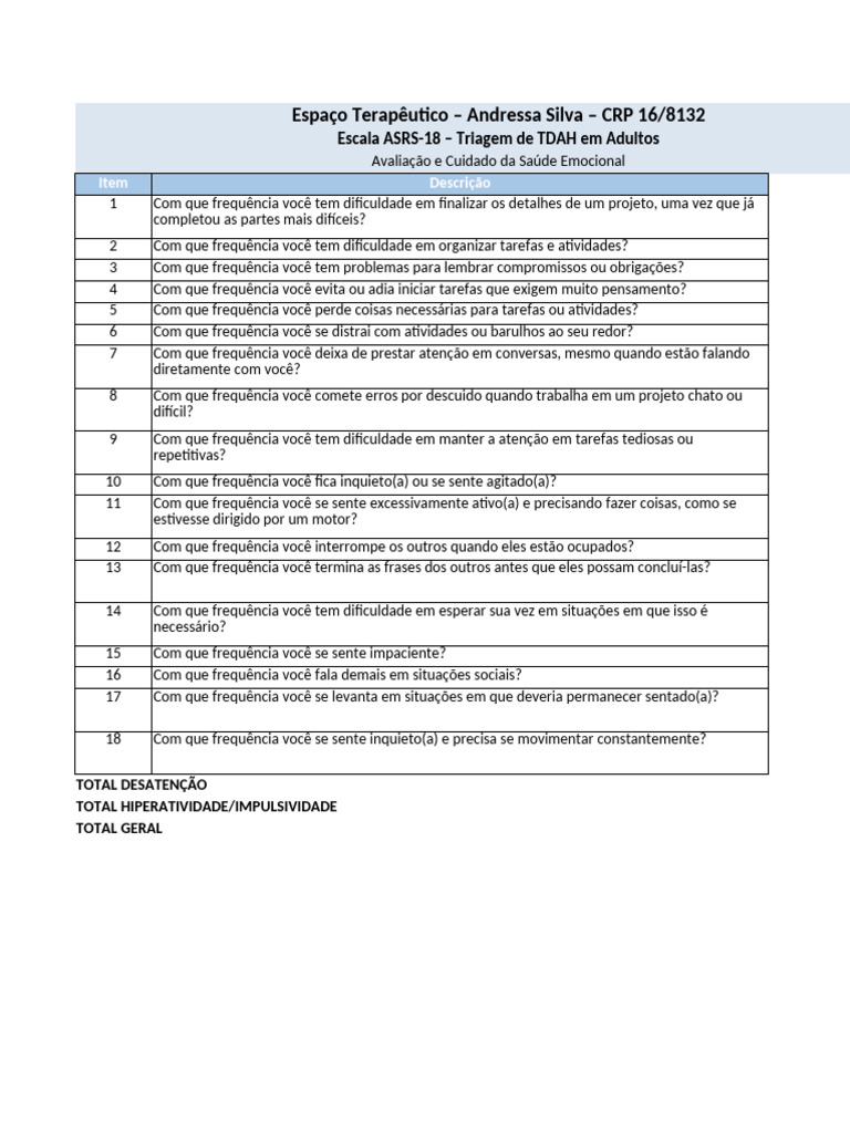 ASRS 18 Escala Correçao | PDF