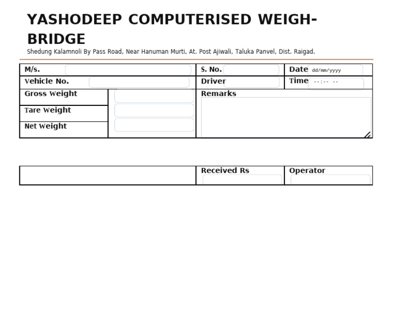 Weighbridge Slip (10x12 In) | PDF