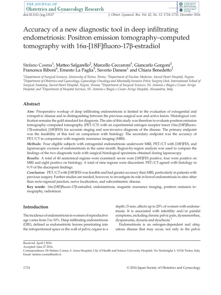 Accuracy of a New Diagnostic Tool in Deep Infiltrating Endometriosis - Positron Emission ...