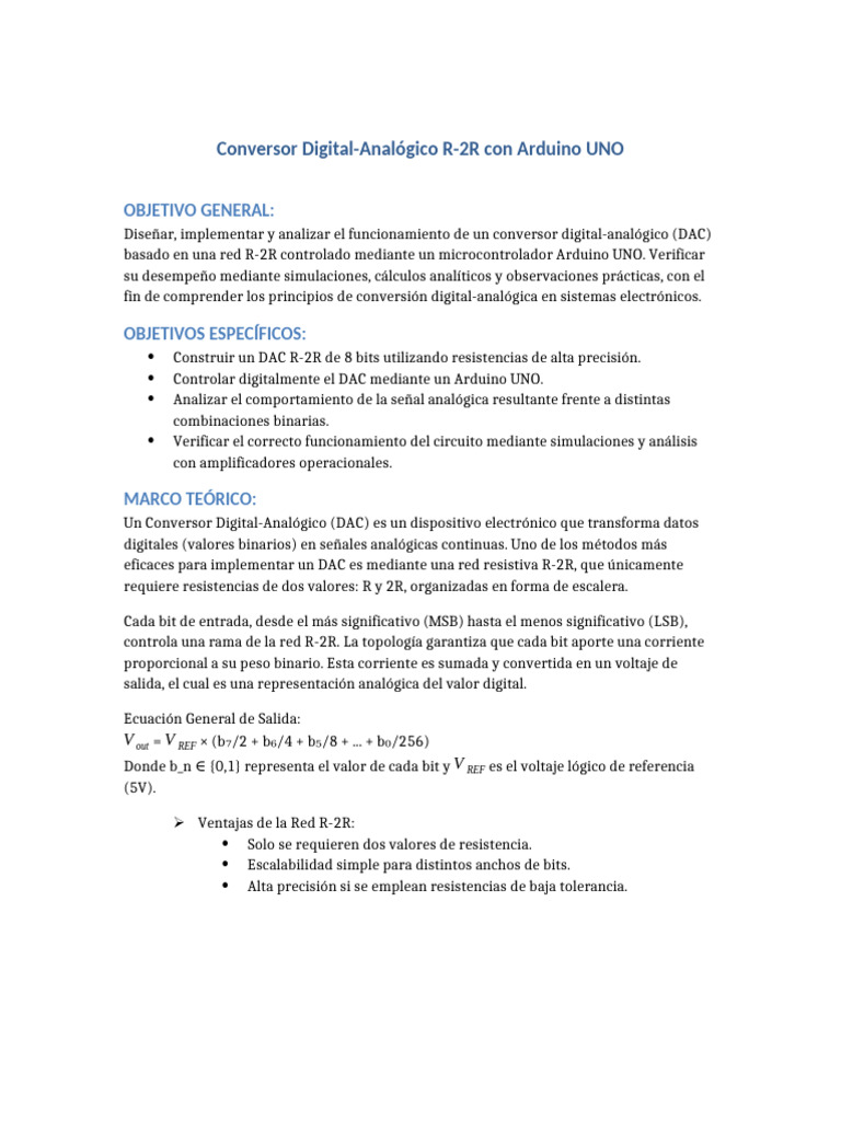 Informe DAC R2R Arduino UNO | PDF | Convertidor digital a analógico ...