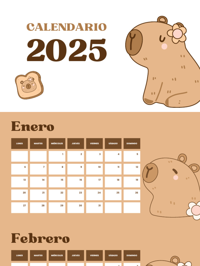 Calendario 2025 Ilustrado Marrón | PDF | Calendario