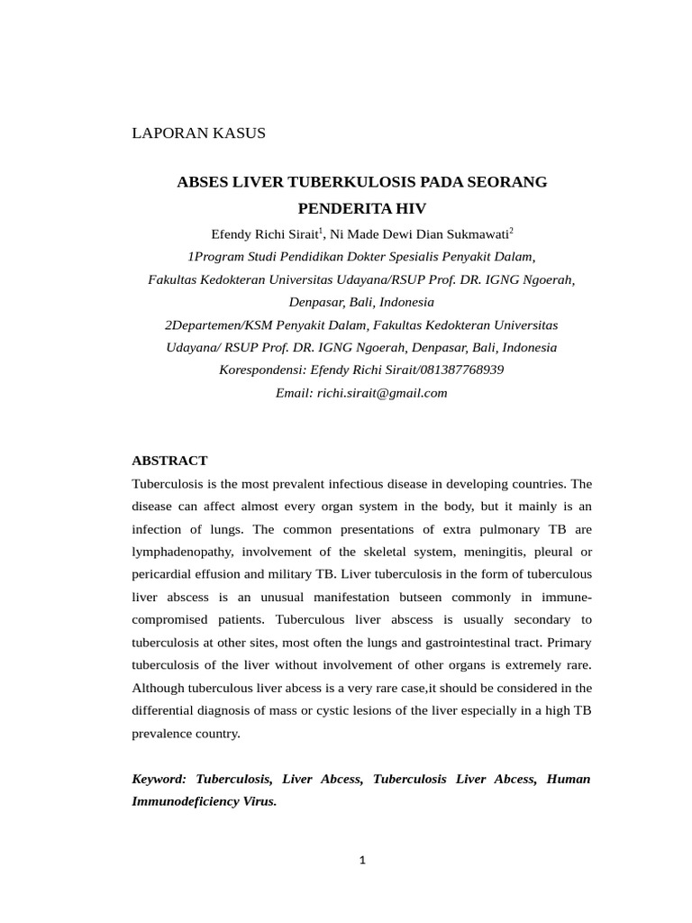 Abses Liver Tuberkulosis pada Penderita HIV | PDF
