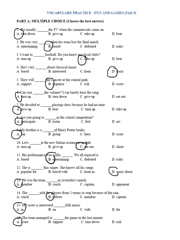 Vocabulary Practice: Fun & Games Unit 3 | PDF | Hero