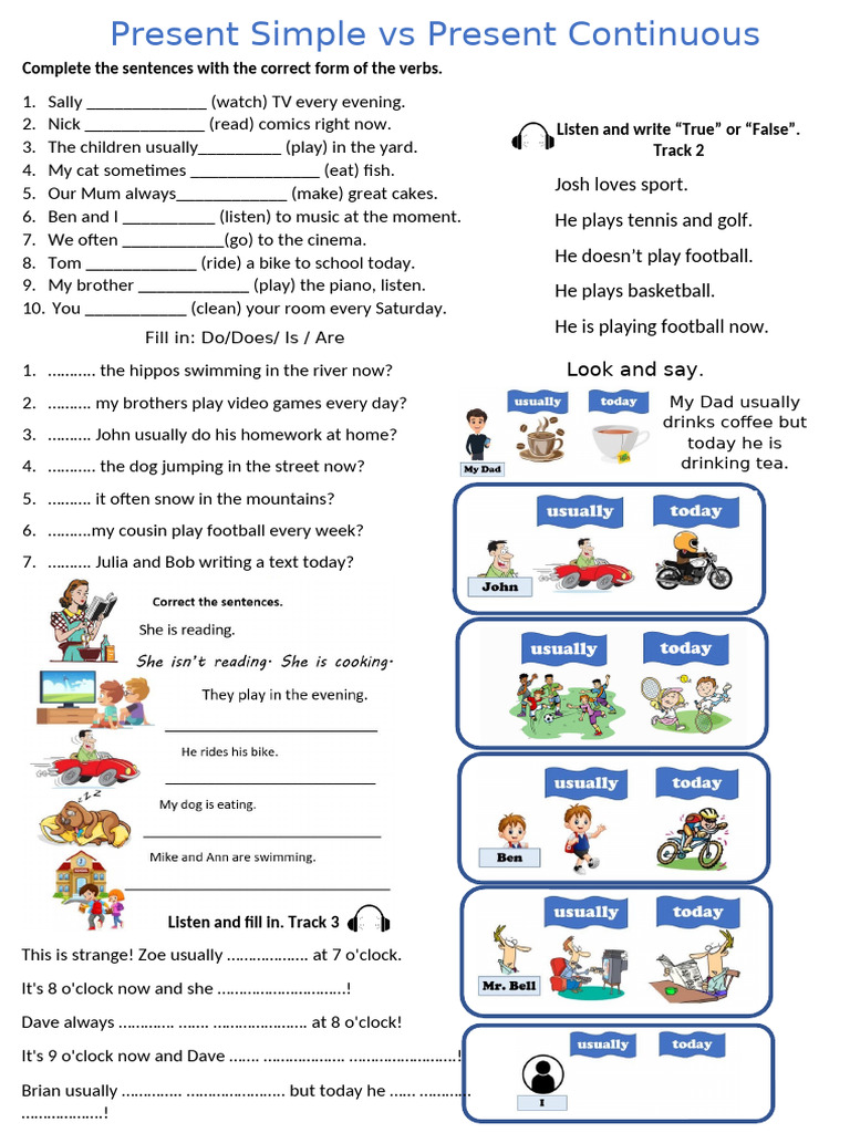 Present Simple Vs Present Continuous Worksheet | PDF