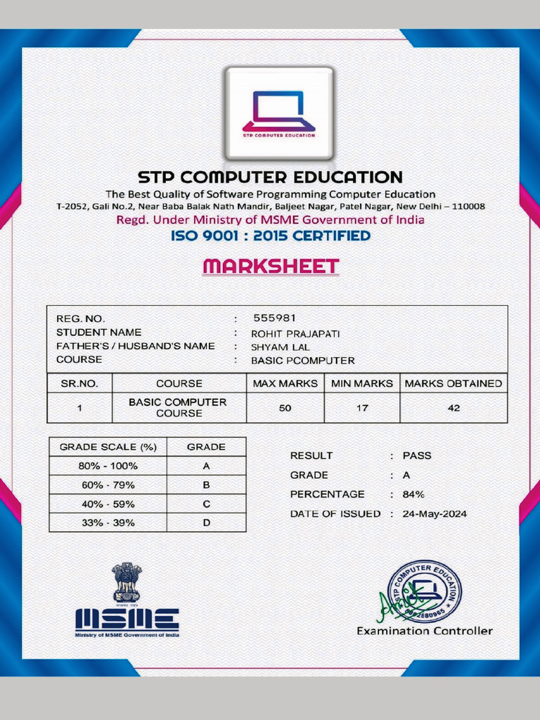 STP Computer Education Marksheet - 250220 - 104425 | PDF