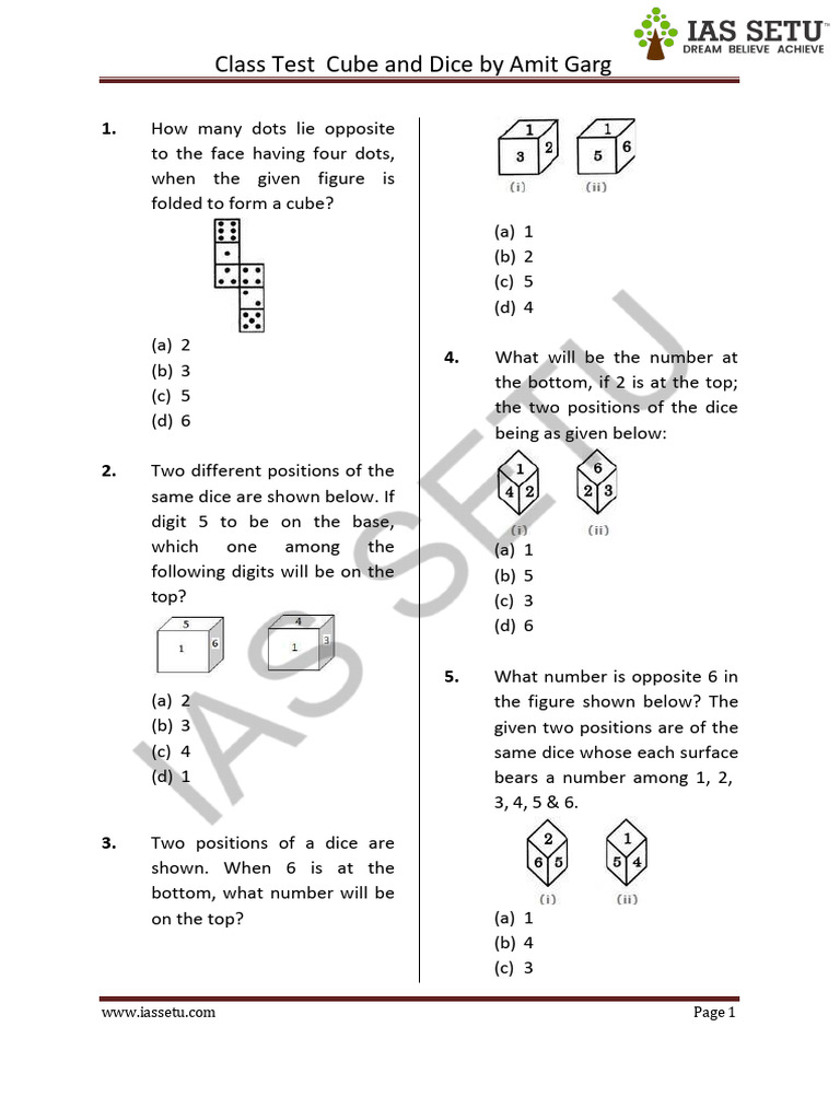 Class Test Cube and Dice by Amit Garg | PDF | Chess | Chess Theory