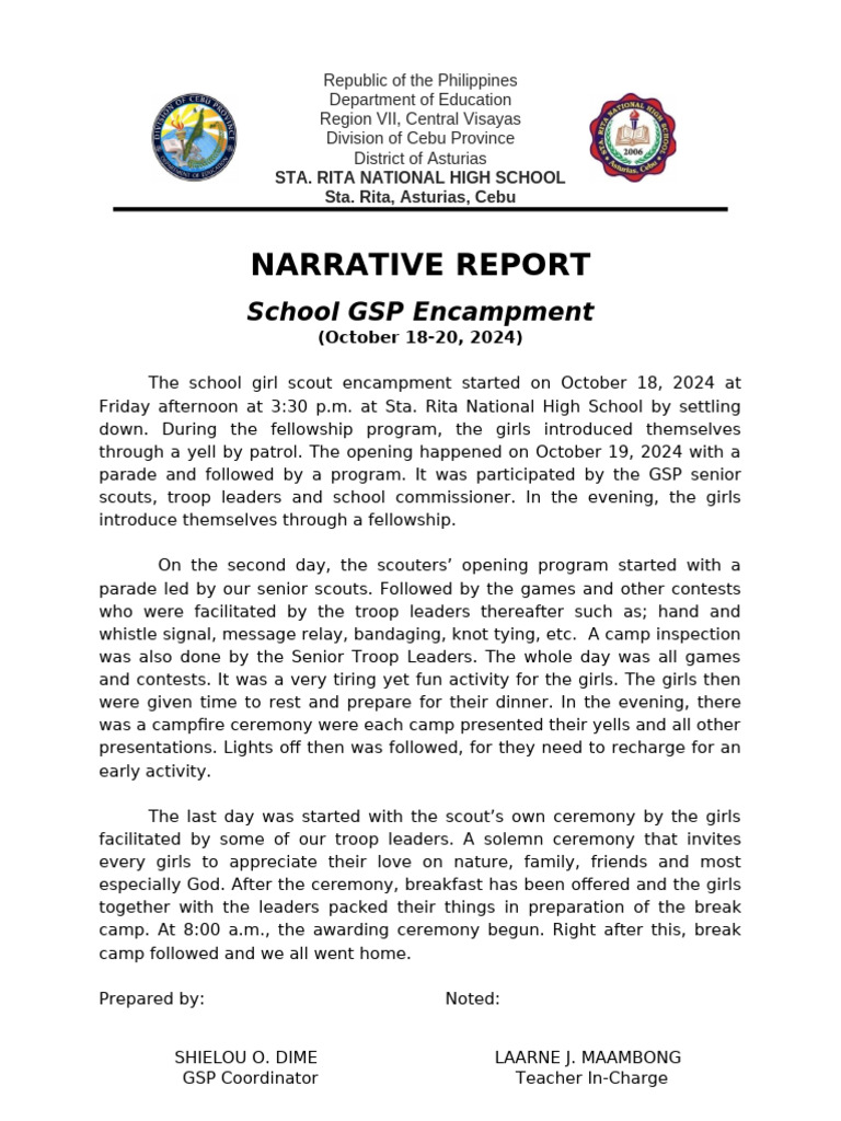 GSP Encampment Report: Sta. Rita 2024 | PDF