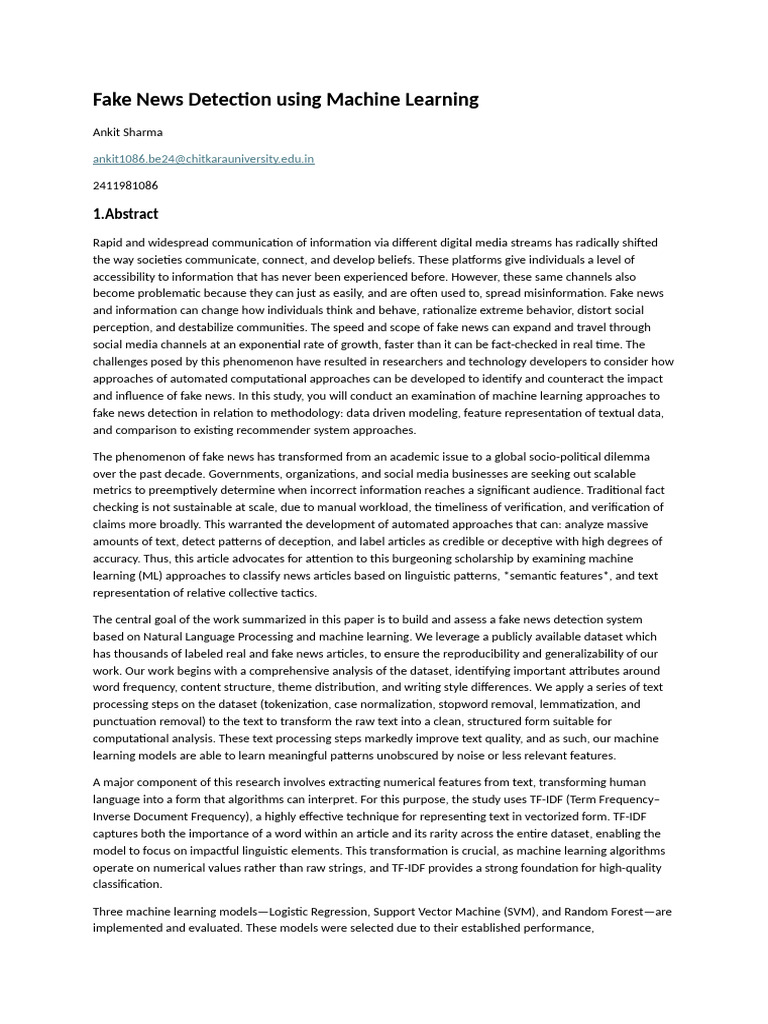 Machine Learning for Fake News Detection | PDF | Support Vector Machine ...