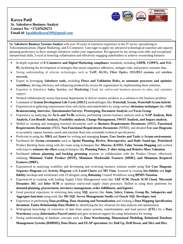 Kavya Patil BSA_Resume | PDF | Cloud Computing | Scrum (Software ...